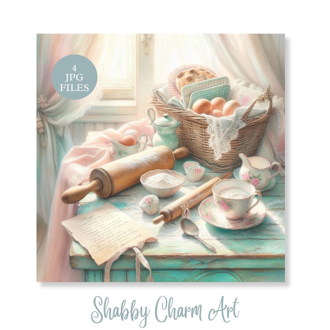 Shabby Chic Baking Clipart Bundle JPG Vintage Kitchen Art Flour Eggs ...