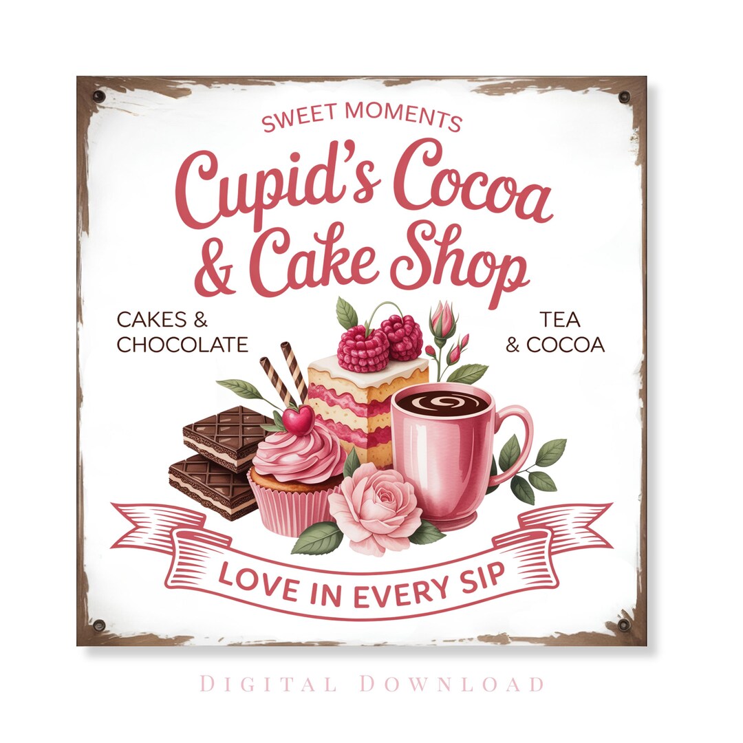 Square Cupids Cocoa Cake Shop Sign Printable Digital Download Door ...