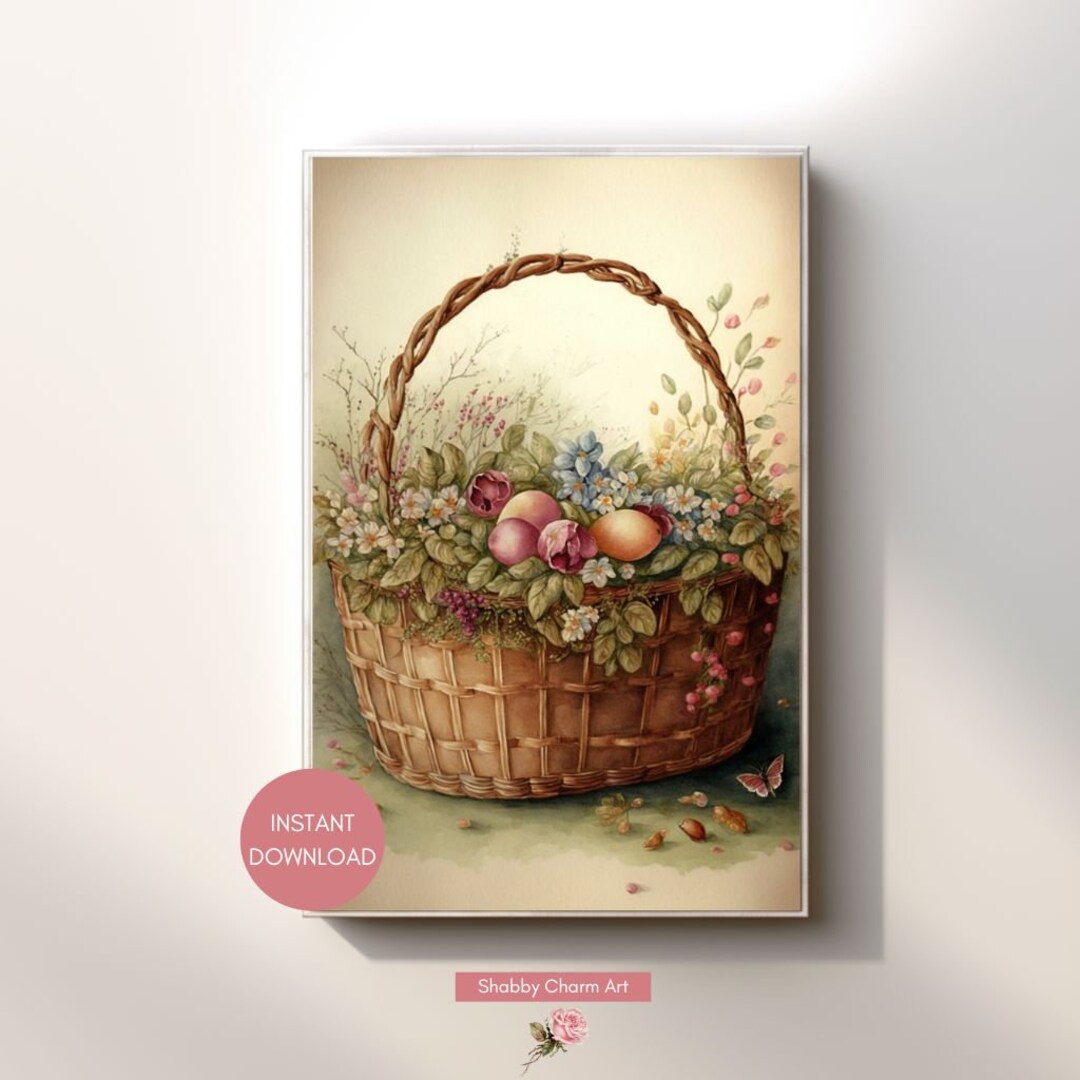 Vintage Easter Egg Basket Wall Art Printable Digital Download Instant ...