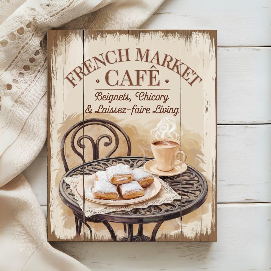 French Market Cafe Sign Vintage Parisian Bakery Wall Art Shabby Chic ...