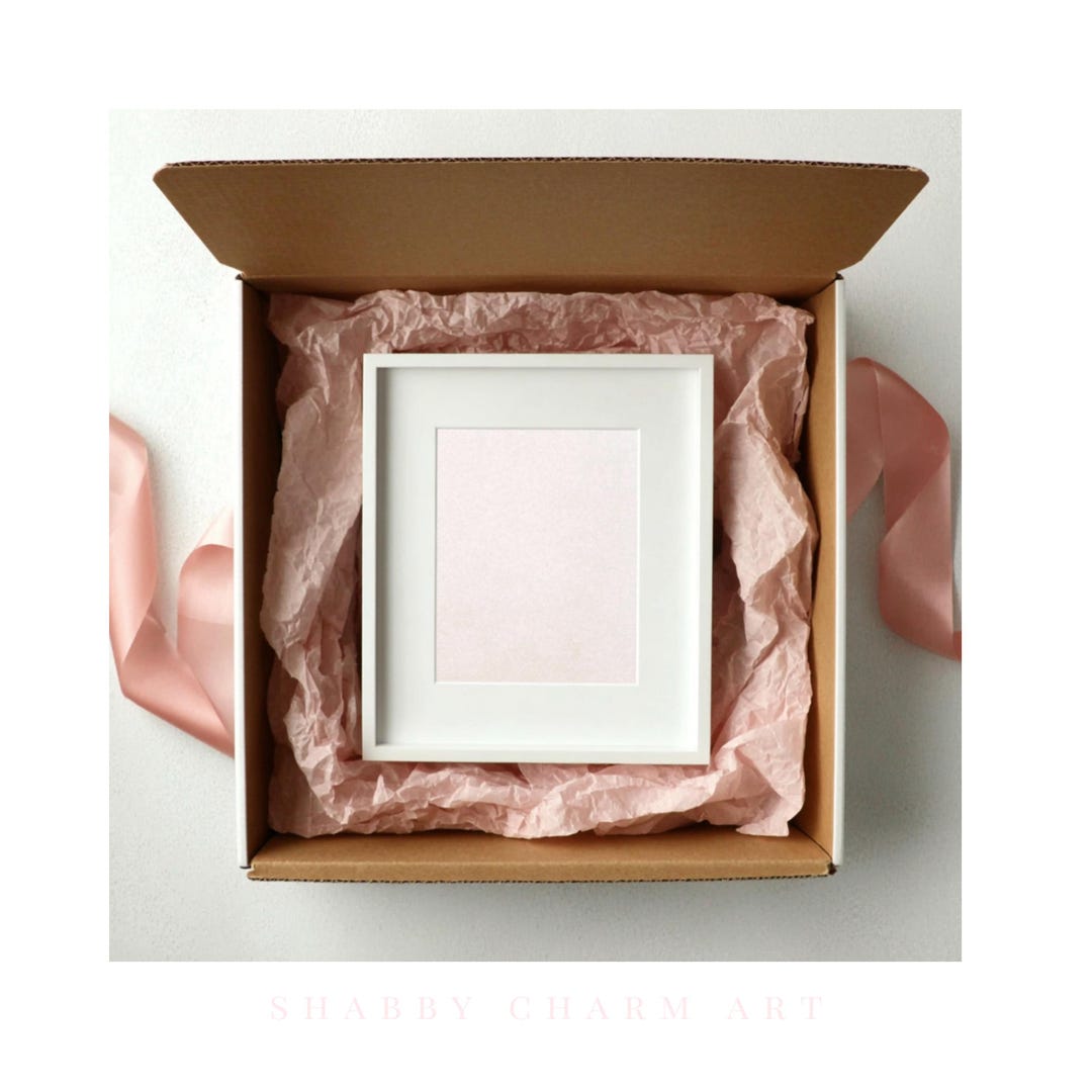 Feminine Frame Mockup Pink Tissue Packaging PNG | White Frame Gift Box ...