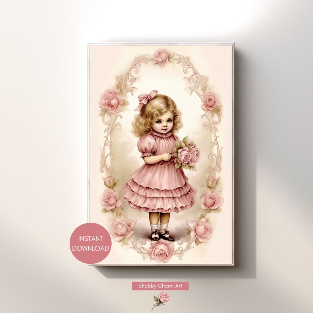 Vintage Girl Art, Printable Wall Art, Vintage Portrait, Nursery Art ...