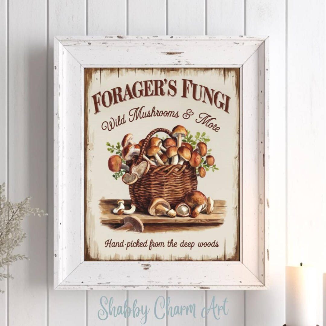 Forager’s Fungi Primitive Kitchen Sign Rustic Mushroom Wall Art Vintage ...