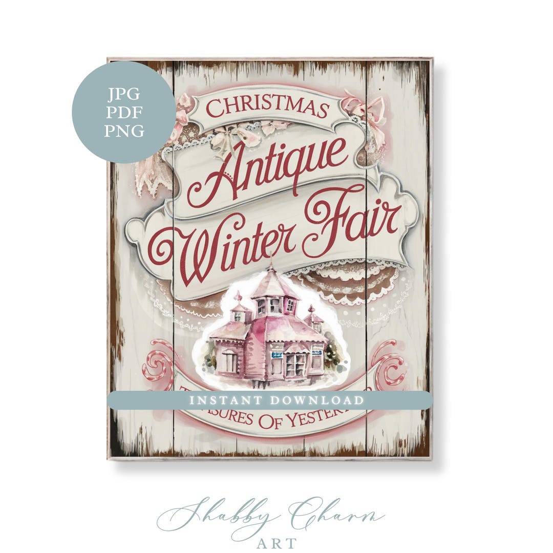 Christmas Antique Winter Fair Sign, Vintage Holiday Wall Art, Rustic ...