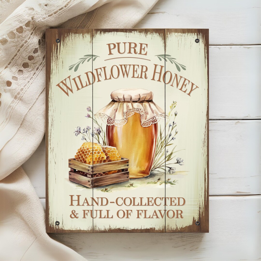 Wildflower Honey Sign Primitive Old Fashioned Antique Farmhouse Kitchen ...