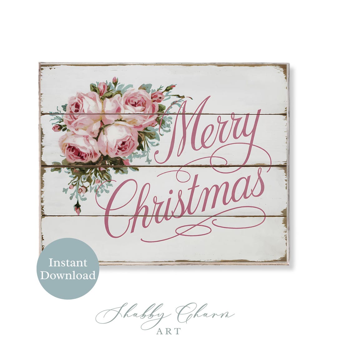 Roses Christmas Wall Art Merry Christmas, Shabby Chic Signs, Christmas ...