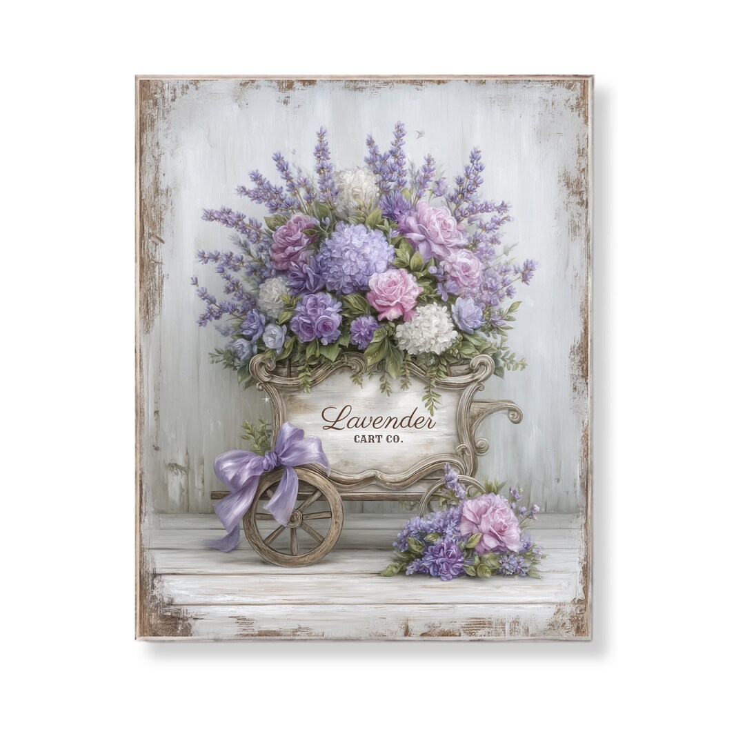 Shabby Chic Lavender Cart Print: Vintage Floral Cottagecore (digital ...