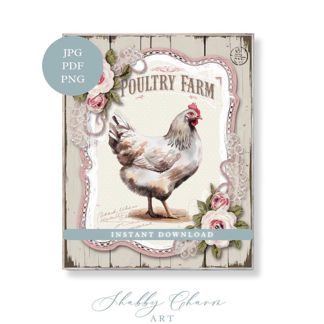 Vintage Poultry Farm Sign, Shabby Chic Chicken Art, Rustic French ...