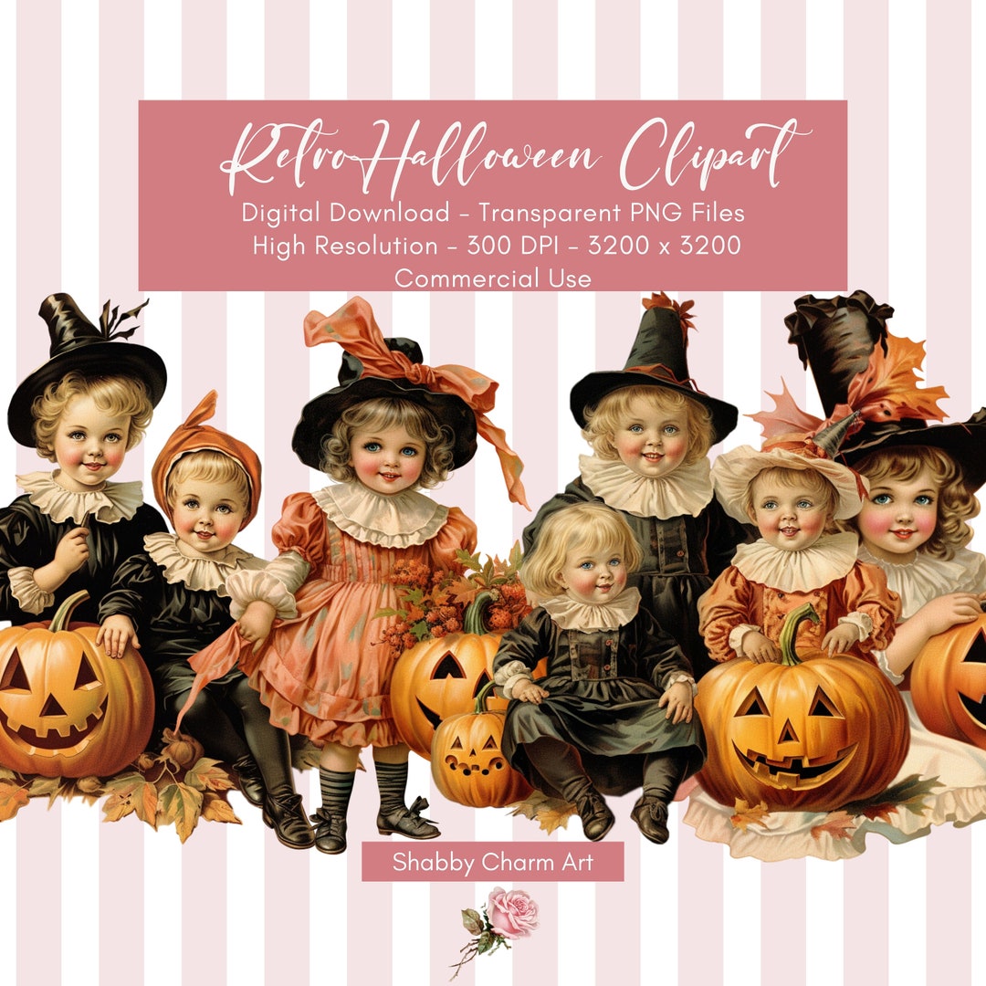 Retro Halloween Clipart Set 4 Transparent PNG Images - Etsy