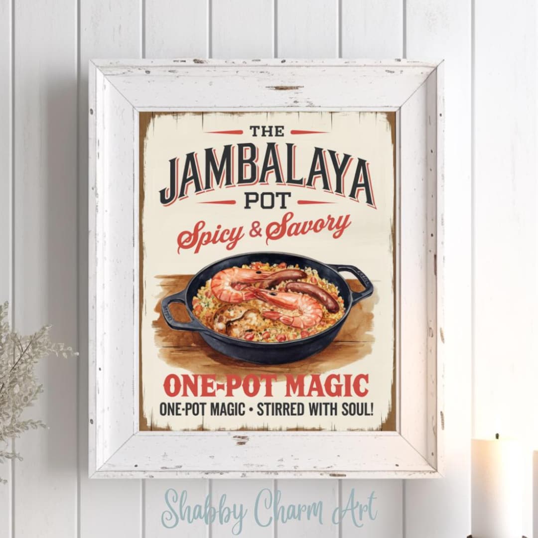 Jambalaya Pot Vintage Cajun Food Sign Rustic Louisiana Kitchen Wall Art ...