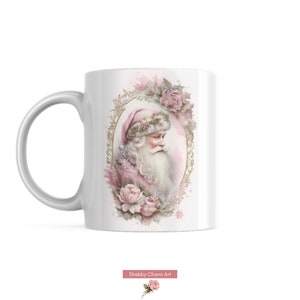 Santa Wall Art Print Pink Christmas Decor Shabby Pink Christmas ...