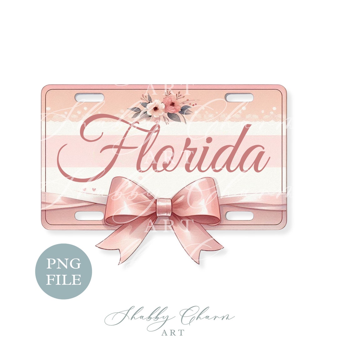 Retro Coquette Florida State License Plate Clipart Pink Bow Shabby Chic ...
