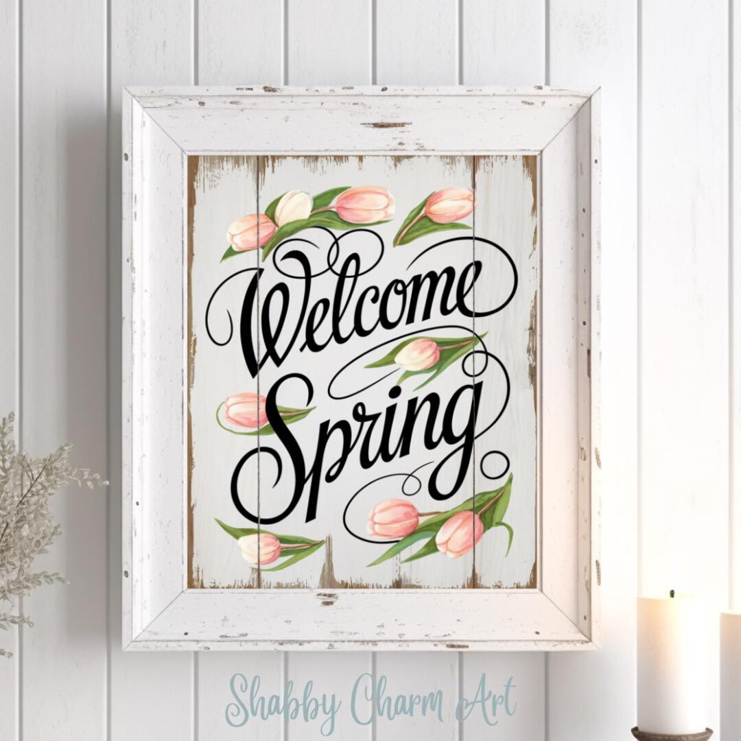 Welcome Spring Vintage White Wood Sign Instant Digital Download Shabby ...