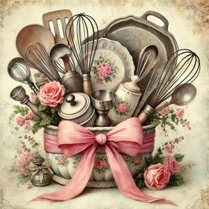 Shabby Chic Victorian Primitive Kitchen Baking Clipart Bundle Vintage ...