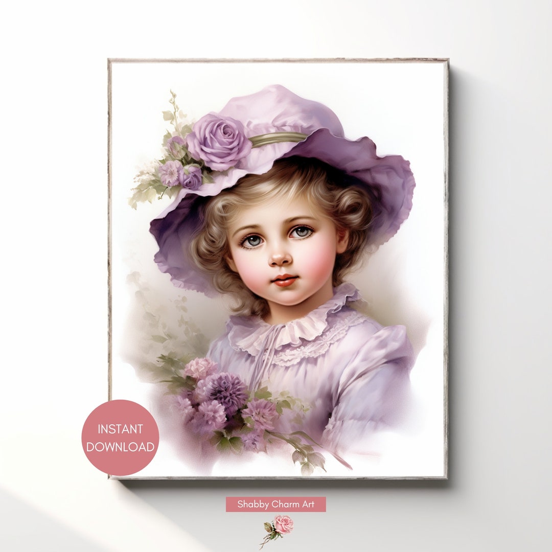 Vintage Girl Art, Printable Wall Art, Vintage Portrait, Nursery Art ...