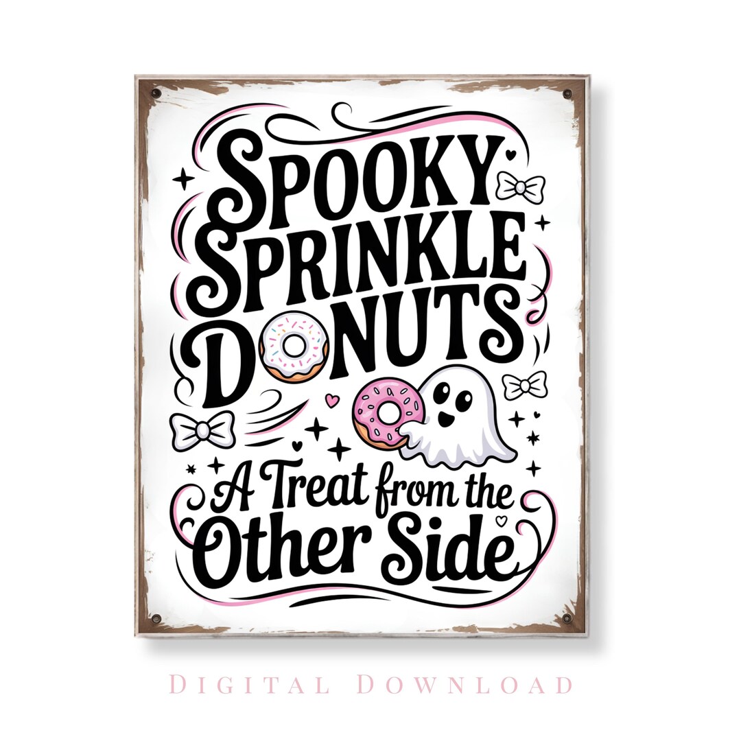 Spooky Sprinkle Donuts Halloween Wall Art Cute Pink Ghost Decor Retro ...