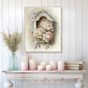 Shabby Chic Roses Wall Decor Pink Wall Art Vintage Cottage Style Floral ...