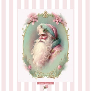 Pink Retro Santa 8 X 10 Christmas Print Pink Vintage Santa Cottage Core ...