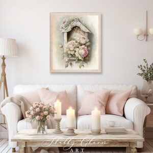 Shabby Chic Roses Wall Decor Pink Wall Art Vintage Cottage Style Floral ...