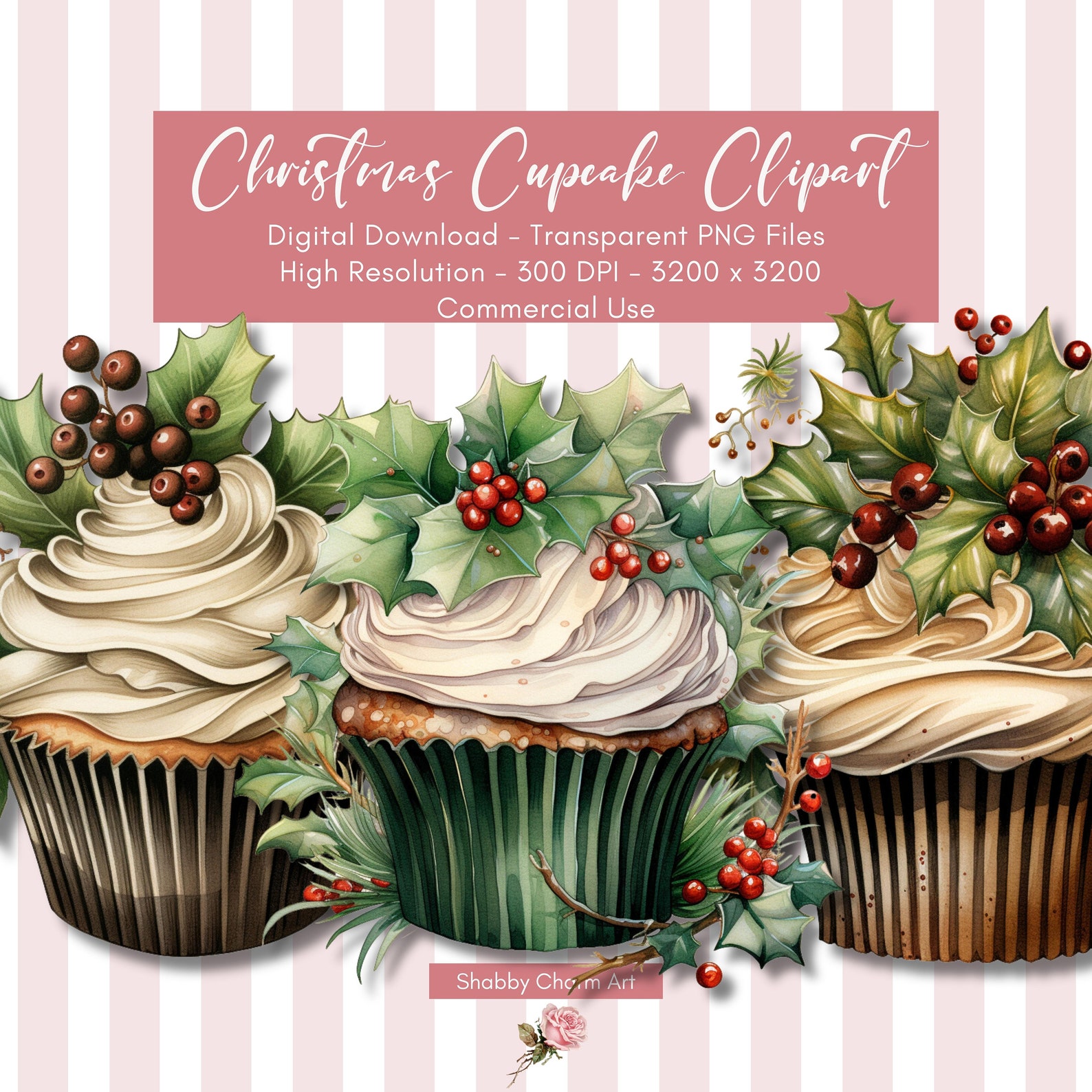 Christmas Cupcake Clip Art Retro Christmas Clipart Vintage - Etsy