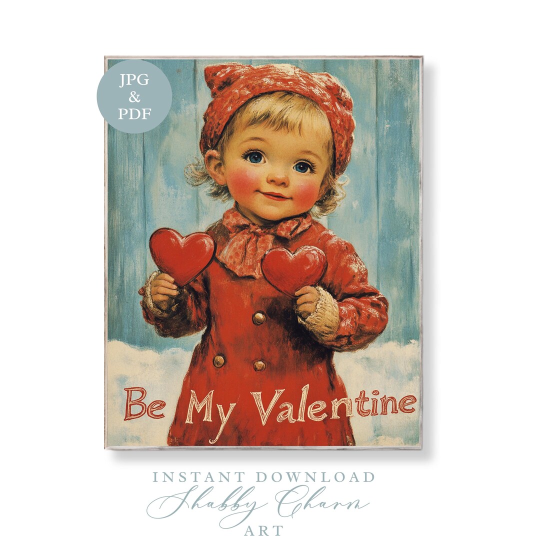 Primitive Victorian Valentine Art Vintage Boy With Heart for Wall Decor ...