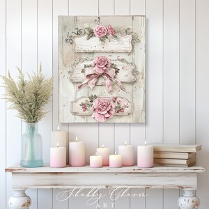 Pink Rose Wall Art, Floral Farmhouse Decor, White Wood Farmhouse Sign ...