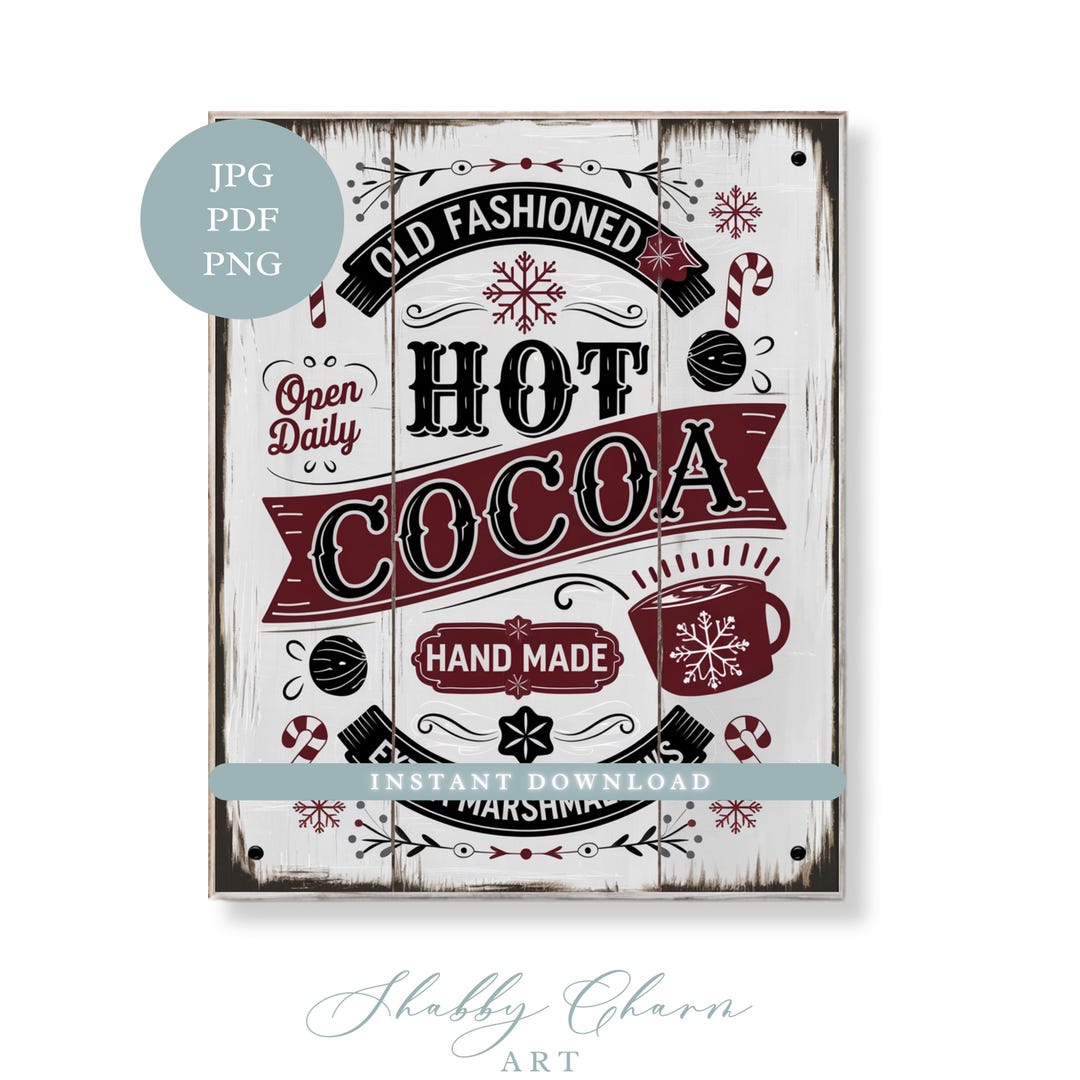 Vintage Hot Cocoa Sign Old Fashioned Handmade Hot Chocolate Wall Art ...