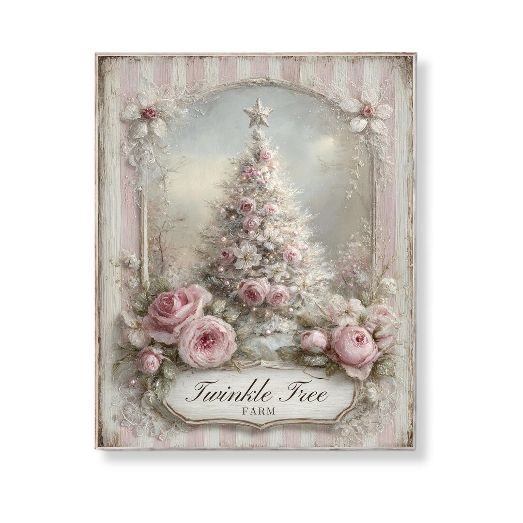 Twinkle Tree Farm Wall Art Shabby Chic Christmas Print Vintage Pink ...