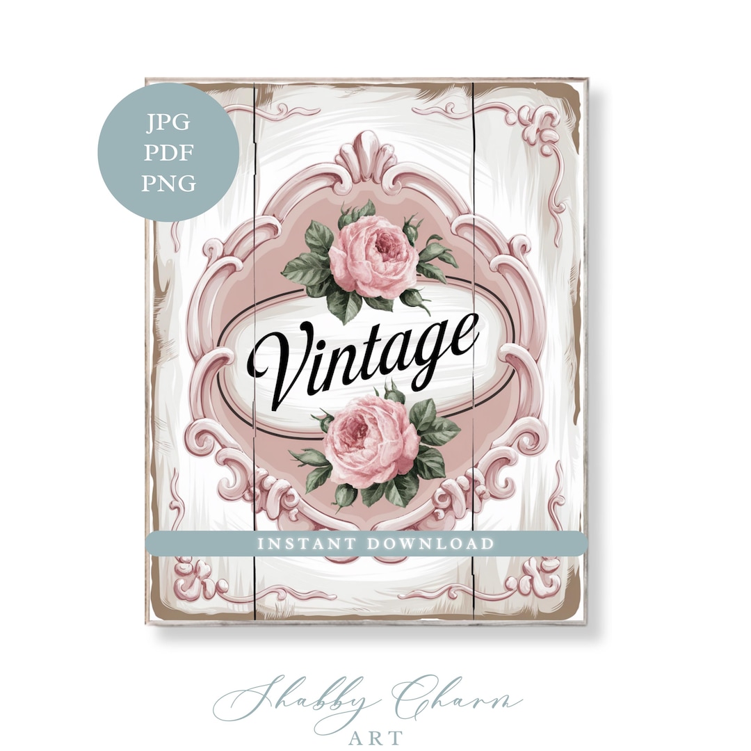 Shabby Chic Vintage Floral Sign, Pink Rose Cottage Wall Art, Rustic ...