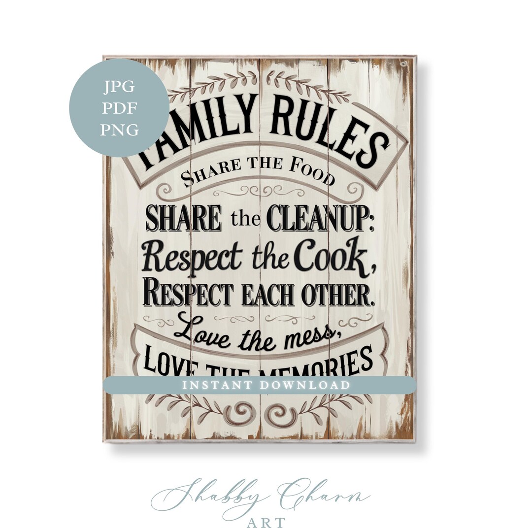 Vintage Family Rules Sign Rustic Farmhouse Wall Decor Share, Respect ...