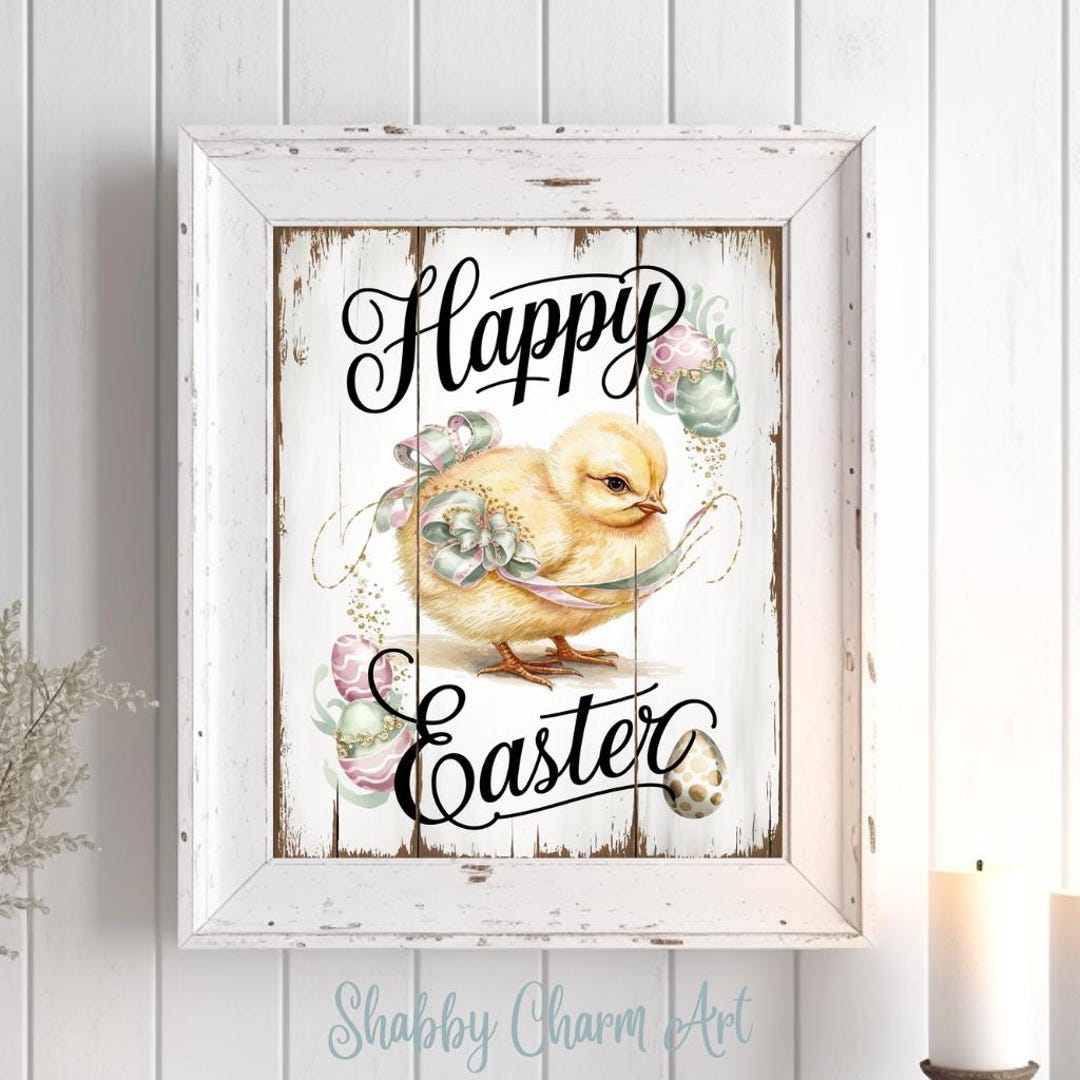 Happy Easter Vintage White Wood Sign Digital Download Shabby Chic Chick ...