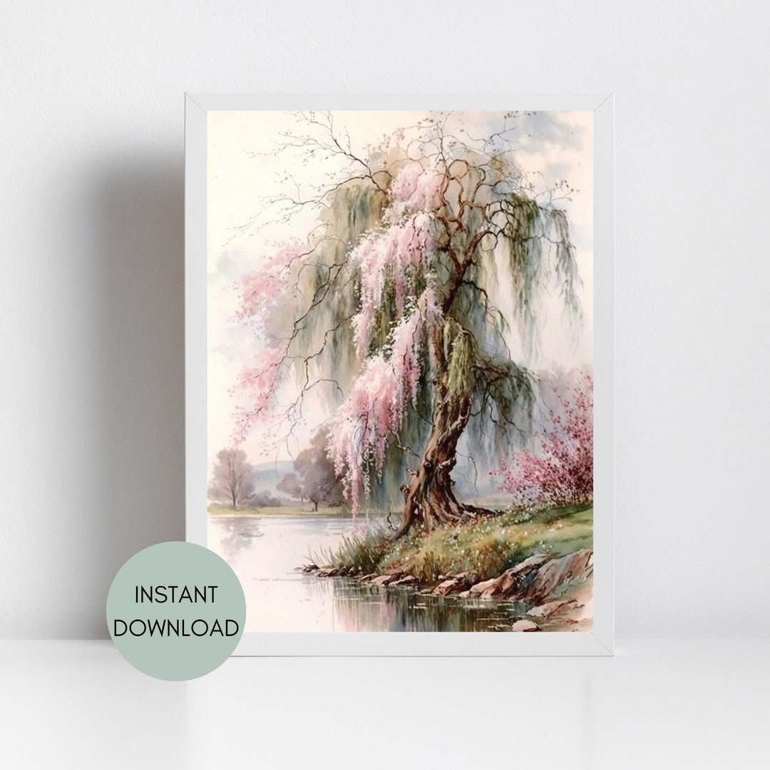 Watercolor Pink Weeping Willow Tree Instant Digital Download - Etsy
