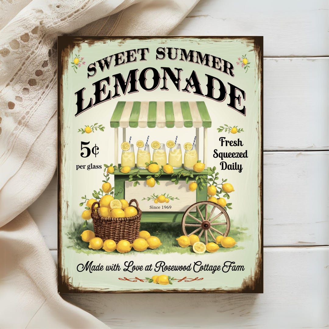 Sweet Summer Lemonade Sign Vintage Lemonade Stand Wall Art Farmhouse ...
