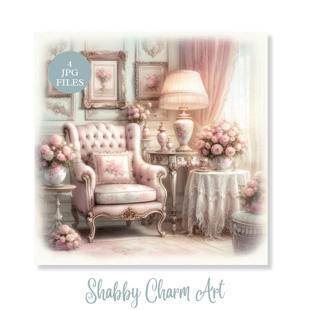 Shabby Chic Vintage French Decor JPG Clipart Bundle Pink Rose Parlor ...