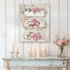 Pink Rose Wall Art, Floral Farmhouse Decor, White Wood Farmhouse Sign ...