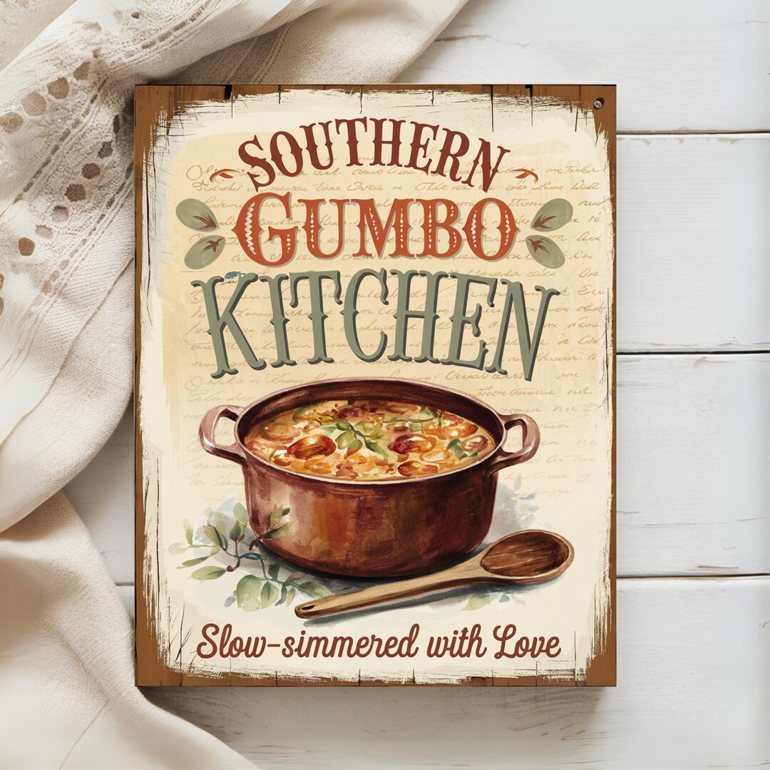 Southern Gumbo Kitchen Sign Vintage Louisiana Wall Art Shabby Chic ...