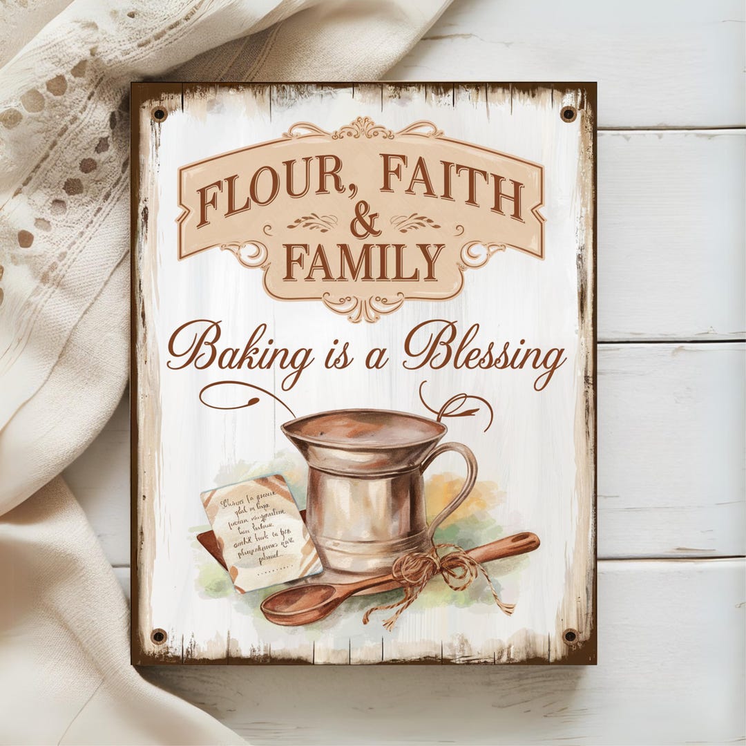 Flour Faith & Family Vintage Baking Sign Shabby Chic Wall Art Baking is ...