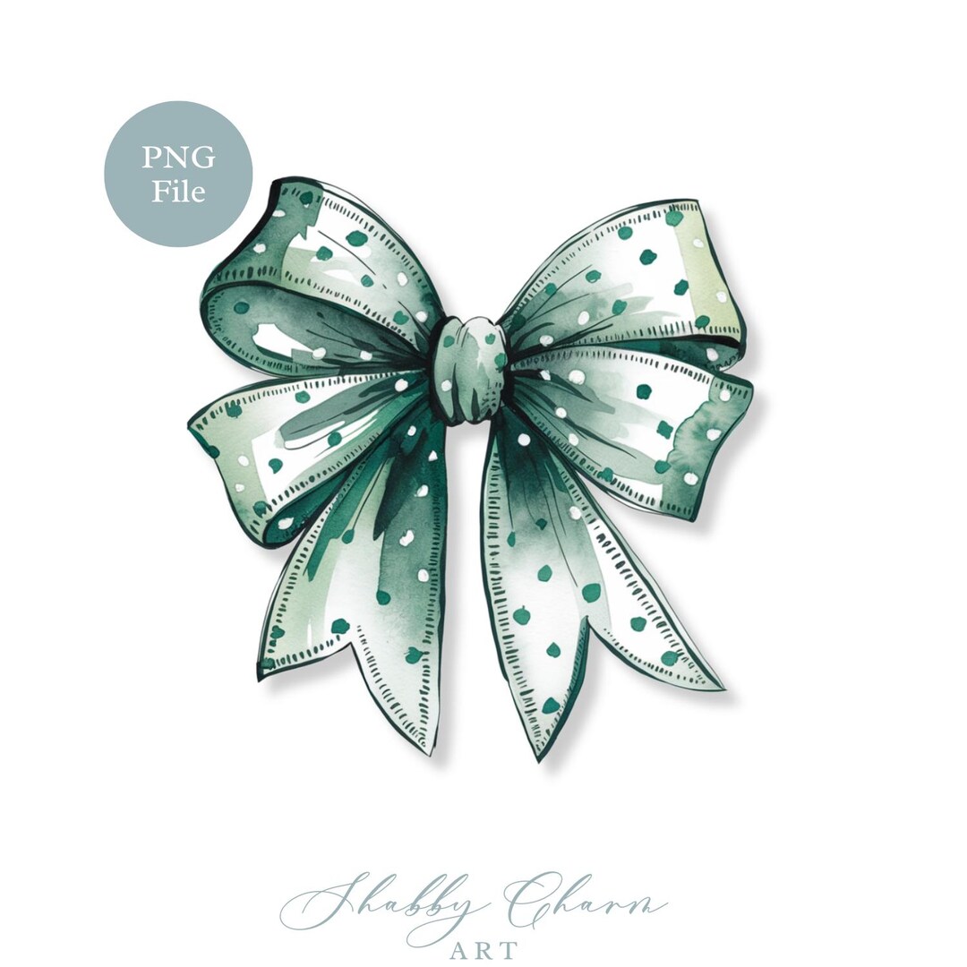 Green Bow Clipart Watercolor Polka Dot PNG Vintage Ribbon St Patricks ...