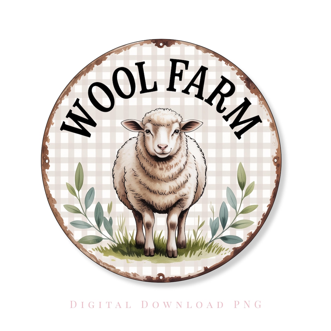 Round Wool Farm Sheep Sign Printable Instant Digital Download Door ...