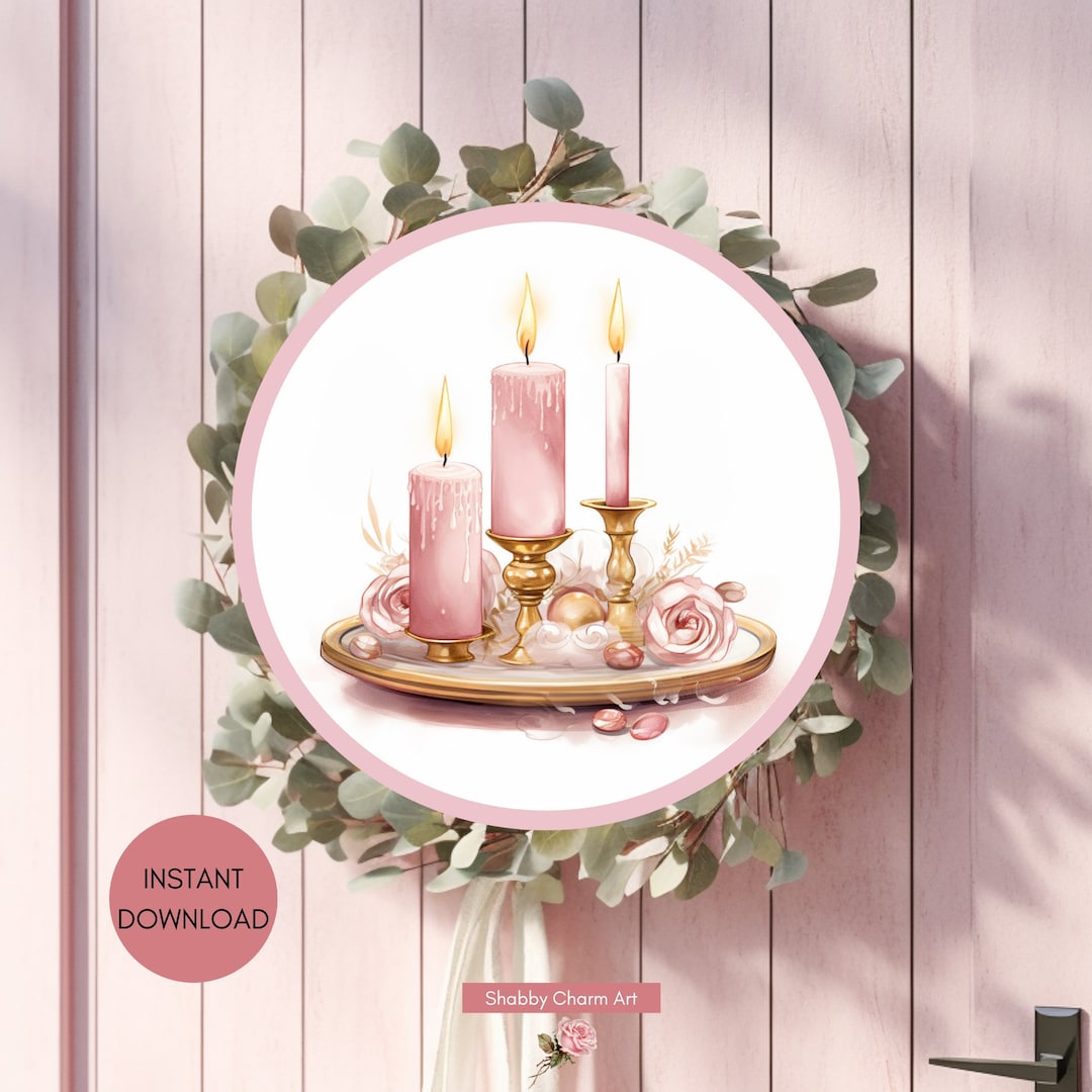 Pink Christmas Candle Round Sign Pink Christmas Png Pastel Christmas ...