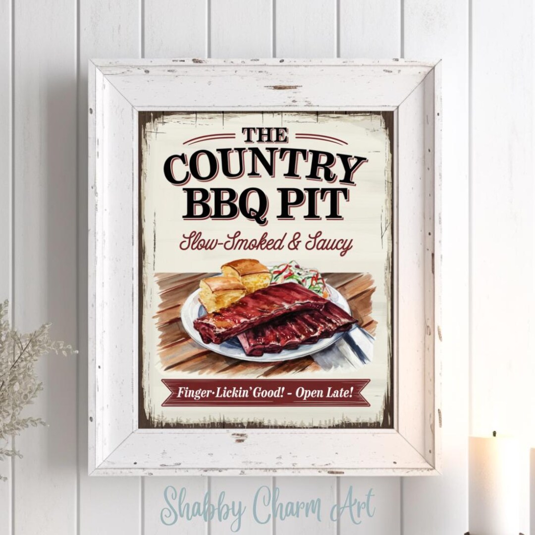 Country BBQ Pit Wall Art Rustic Kitchen Decor Vintage Smokehouse Sign ...
