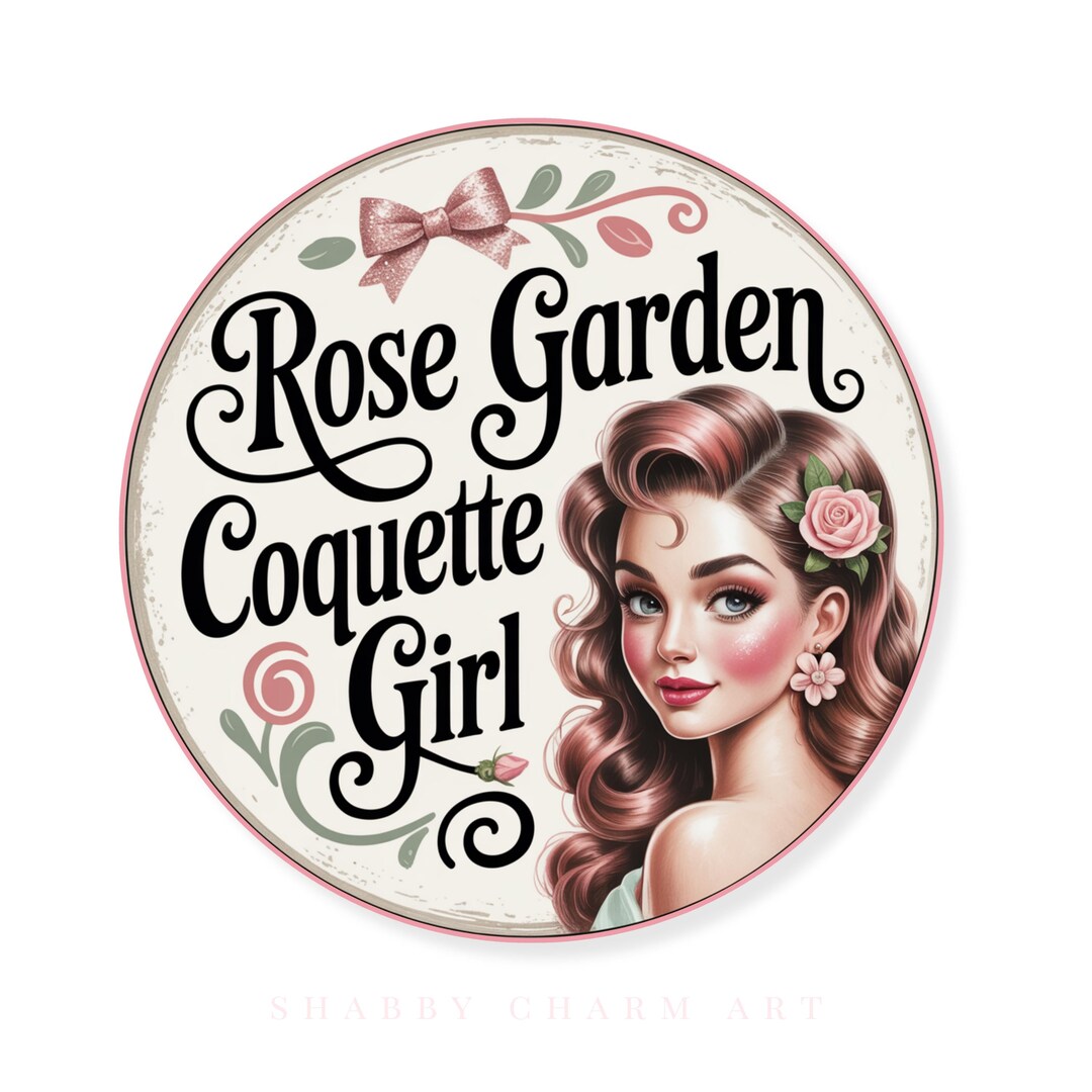 Valentine PNG Rose Garden Coquette Girl Round Sign Retro Pink Girl ...