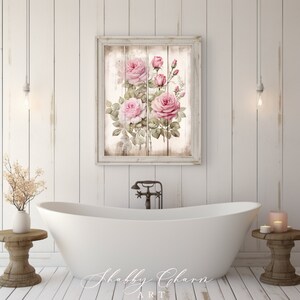 Pink Rose Wall Art, Floral Farmhouse Decor, White Wood Farmhouse Sign ...