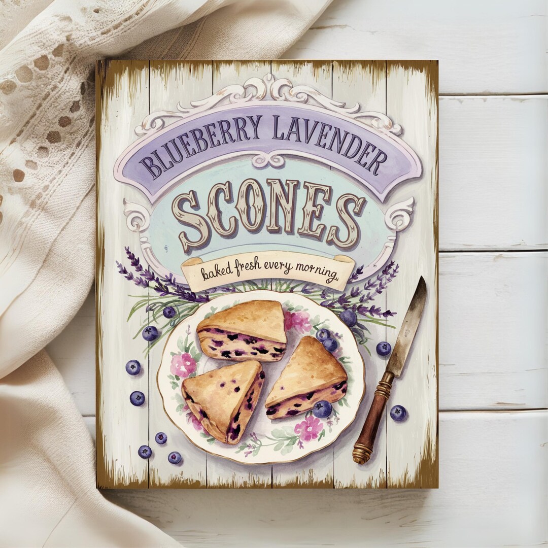 Blueberry Lavender Scones Sign Vintage French Bakery Wall Art Shabby ...