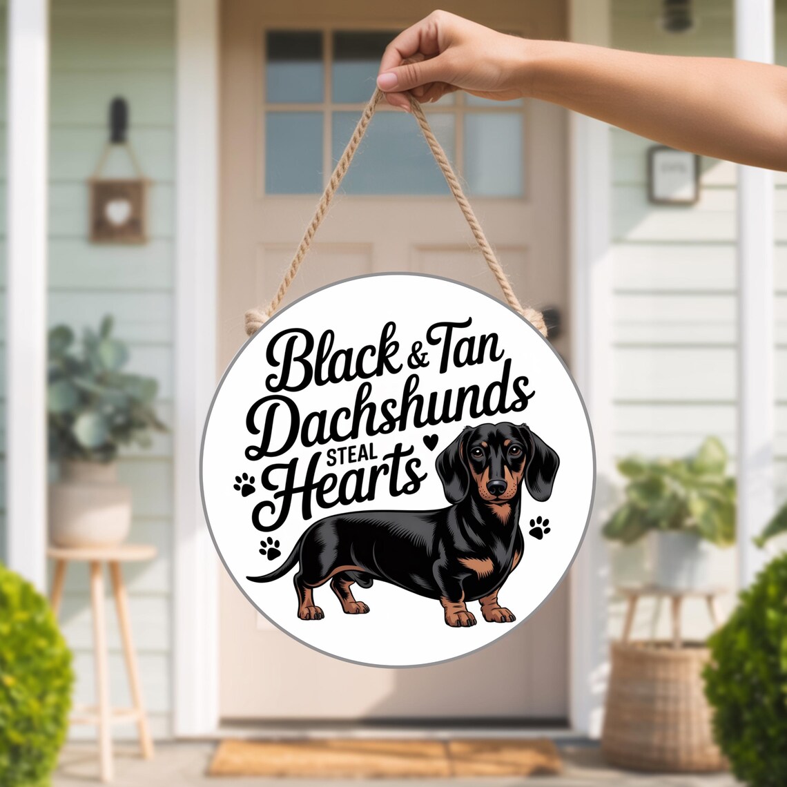 Black and Tan Dachshund PNG Round Wreath Accent Decor Weenie Dog Lover ...