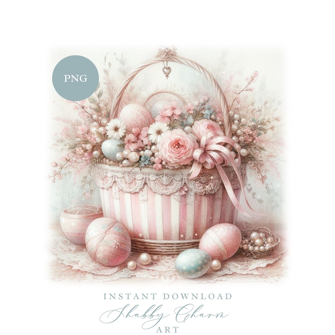 Vintage Easter Basket Clipart PNG – Shabby Chic Floral Digital Clip Art ...