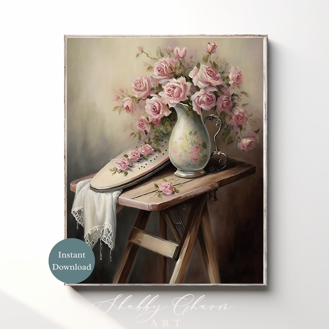 Shabby Chic Ironing Board Watercolor Print Vintage Wall Art Instant ...