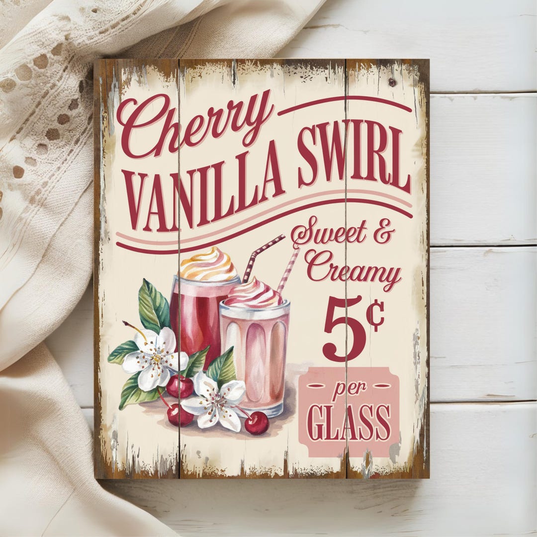 Cherry Vanilla Swirl Sign Retro Ice Cream Soda Shop Kitchen Wall Art ...