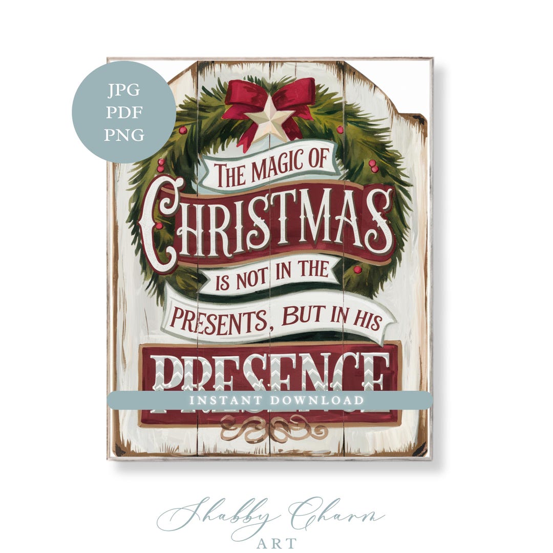 The Magic of Christmas Sign Rustic Vintage Holiday Decor With Wreath ...