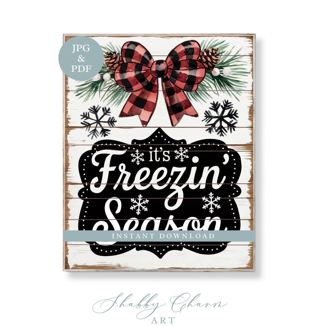It's Freezin' Season Sign Buffalo Plaid Bow Winter Wall Art, Rustic ...
